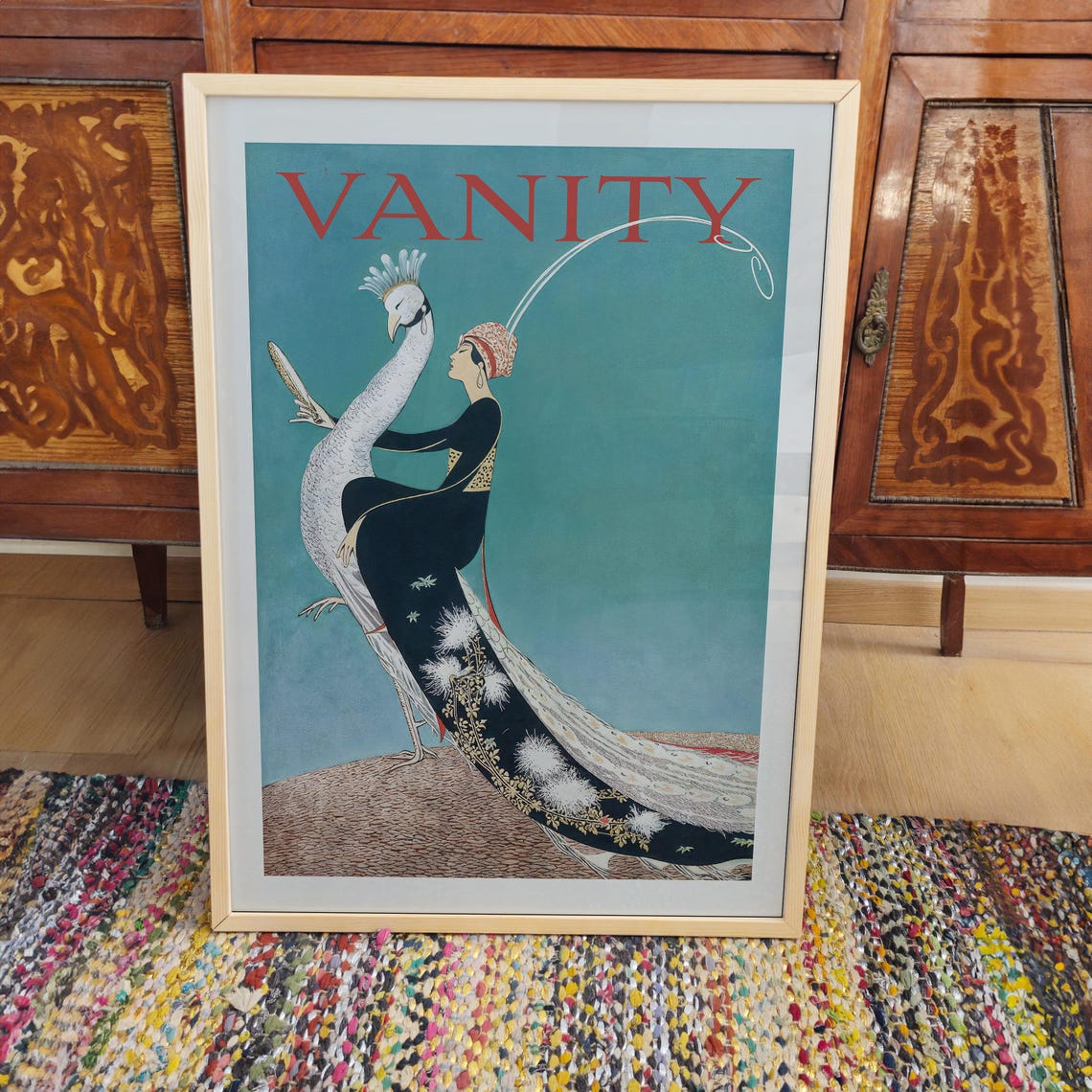 Vanity Vintage Fashion Print, Retro Woman and Peacock Poster, Art Deco ...