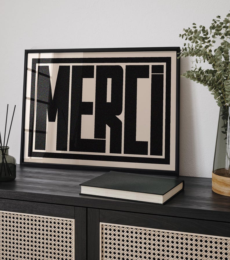 Merci Typography Print: Minimalist French Thank You Wall Art - Etsy