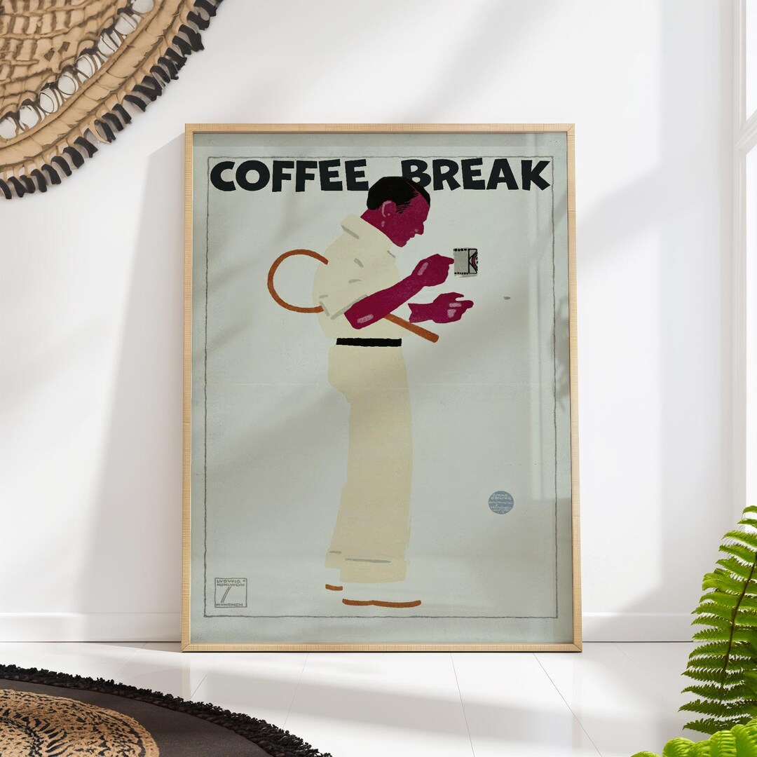 Retro Coffee Break Tennis Poster - Vintage Sports Wall Art - Mid ...