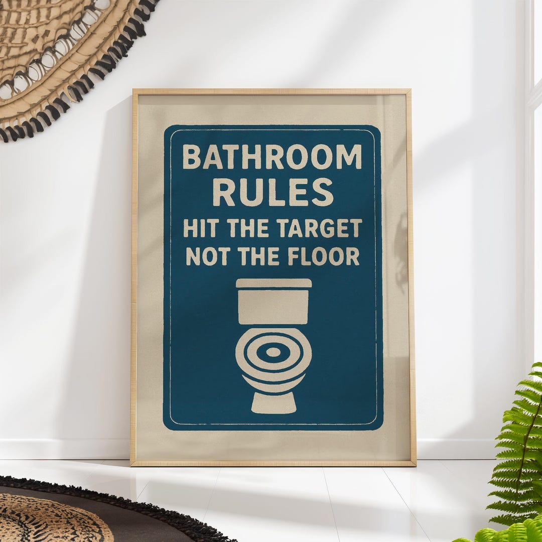 Funny Bathroom Rules Wall Art Print, Hit the Target Sign, Toilet Humor ...