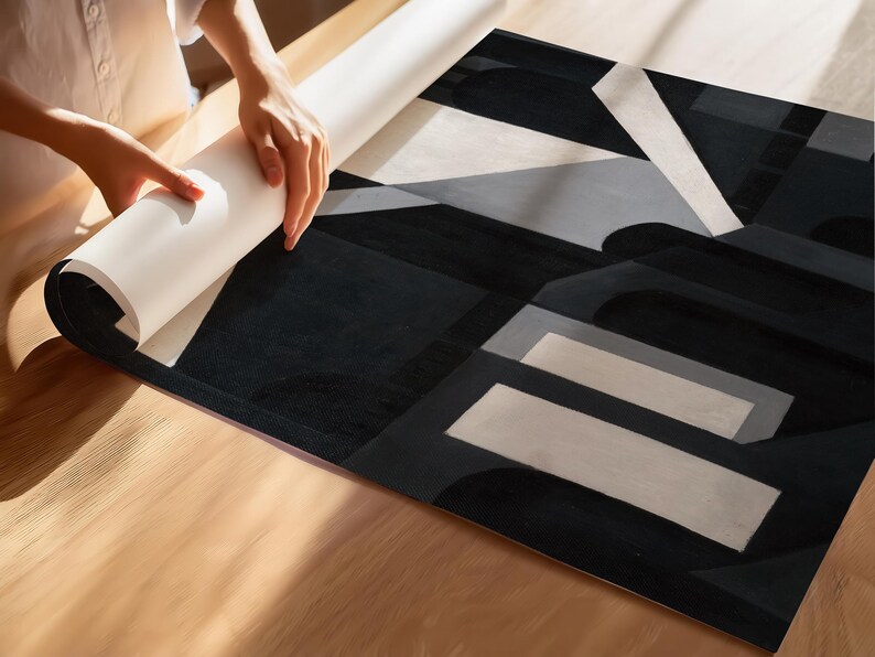 Cubist Abstract Cityscape Print: Bauhaus Geometric Black Gray Wall Art ...
