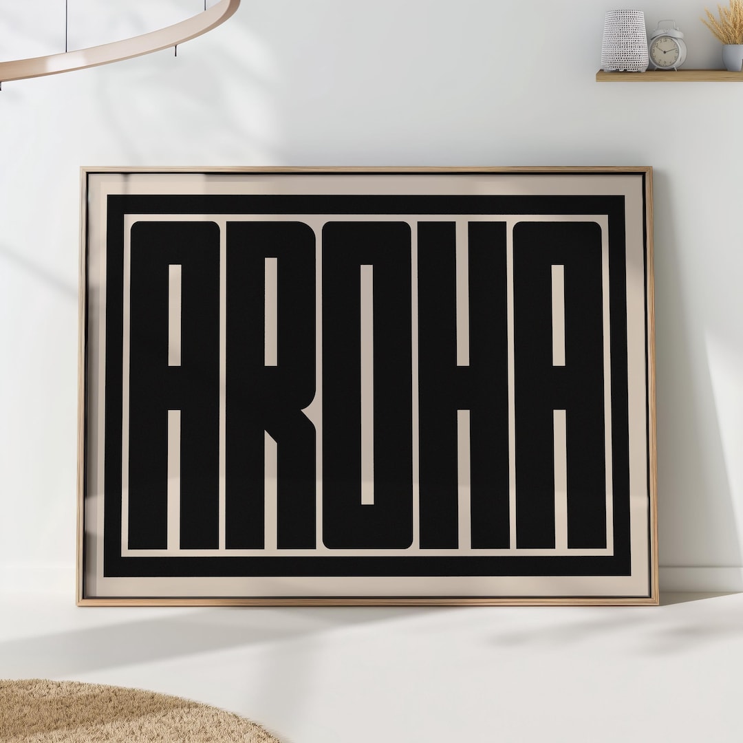 Aroha Maori Typography Wall Art, Minimalist New Zealand Black and White ...