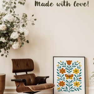 Folk Art Butterfly Wall Art Print, Mid-century Floral Botanical Poster ...