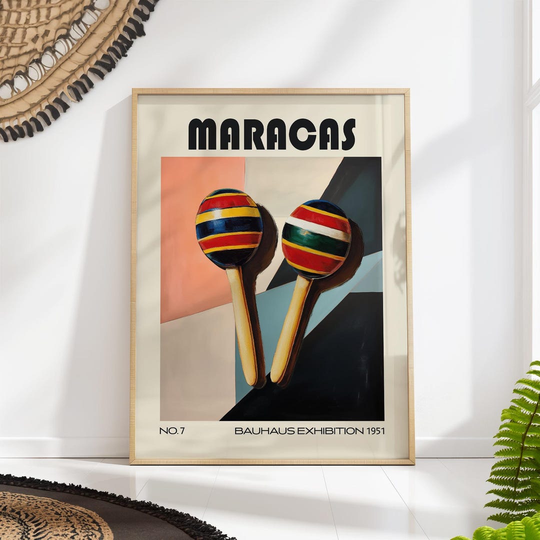 Music Maracas Art Print Retro Bauhaus Poster Instrument Decor for ...