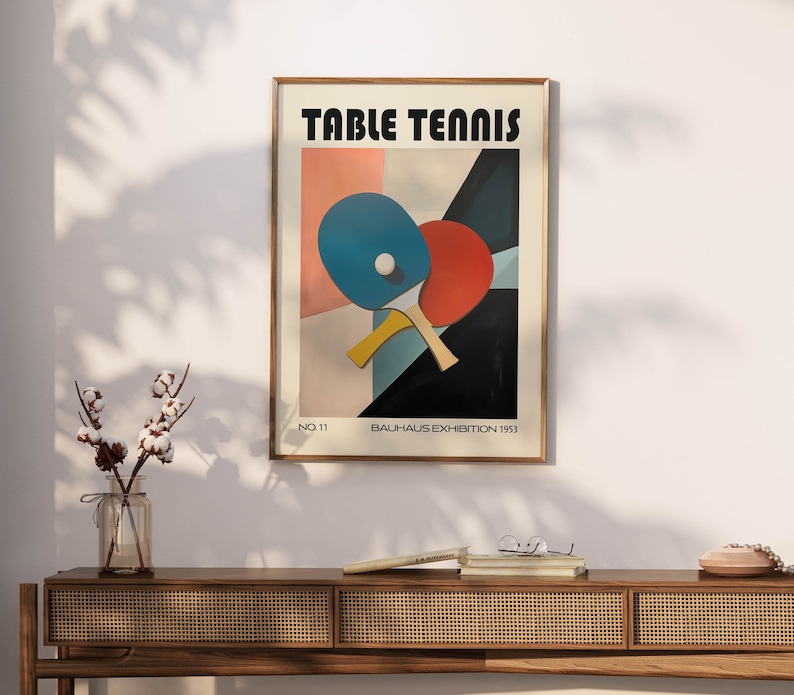 Vintage Table Tennis Print Ping Pong Poster Bauhaus Wall Art Mid ...