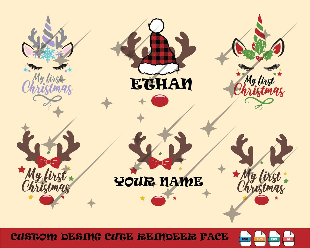 Reindeer Face Svg Bundle/reindeer Name Svg/my First Christmas Svg/baby ...