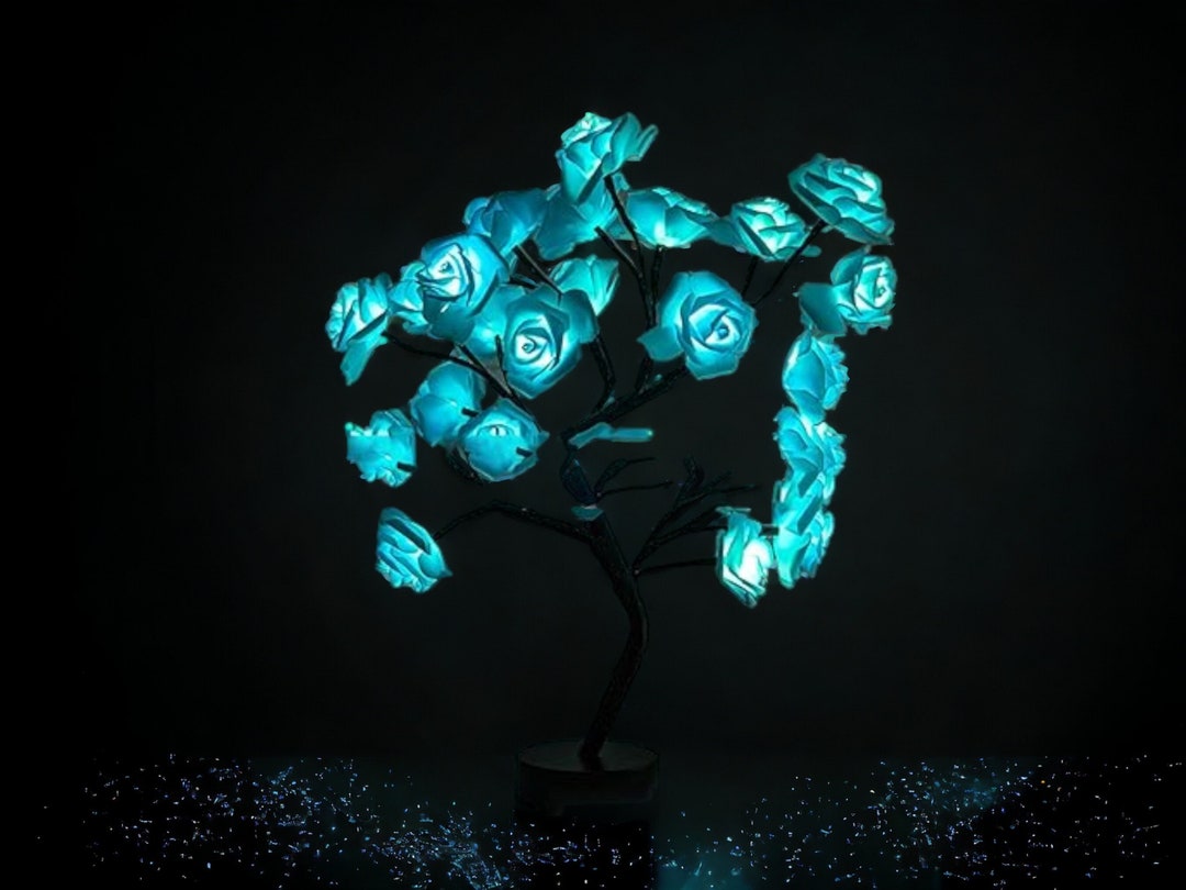 Handcrafted LED Blue Rose Tree Lights Table Lamp Enchanting - Etsy