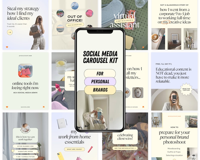 Pastel Social Media Carousel Template: Canva Personal Brand Posts ...