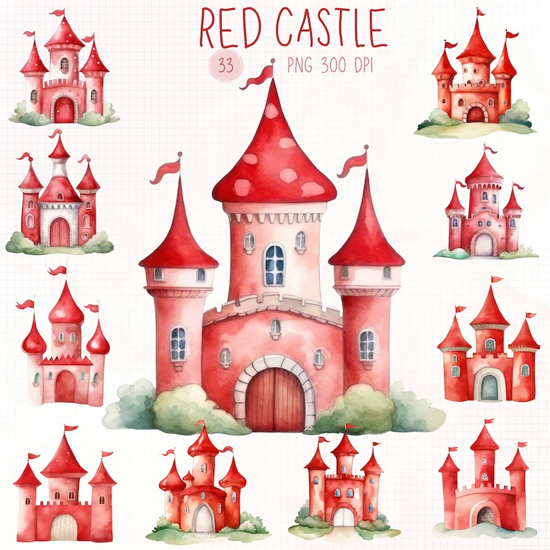 Watercolor Castle Clipart, Red Castle Png, Watercolor Fairytale Castle ...