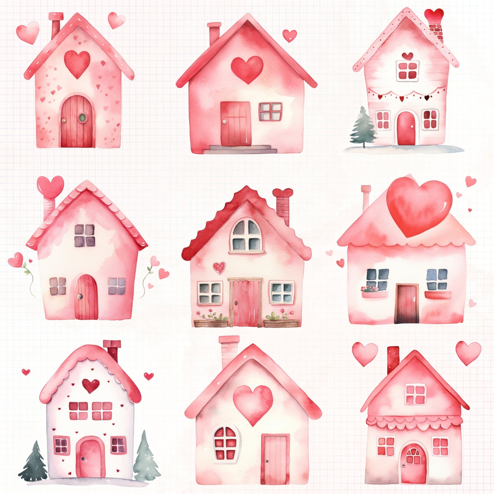 Watercolor Valentine House Clipart, Watercolor Valentine Cottage Png ...