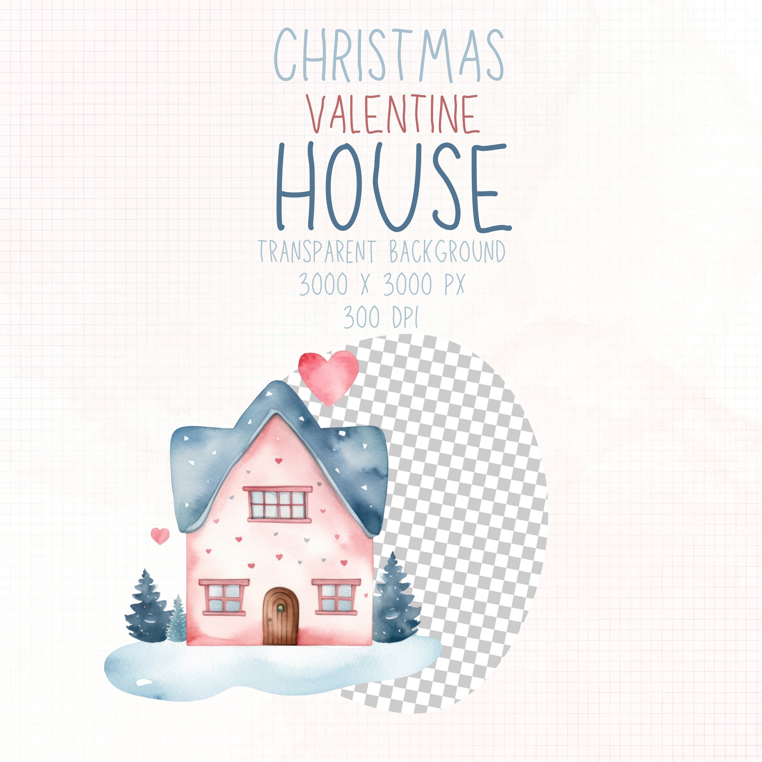 Christmas Valentine House Clipart, Watercolor Christmas Cottage Houses ...