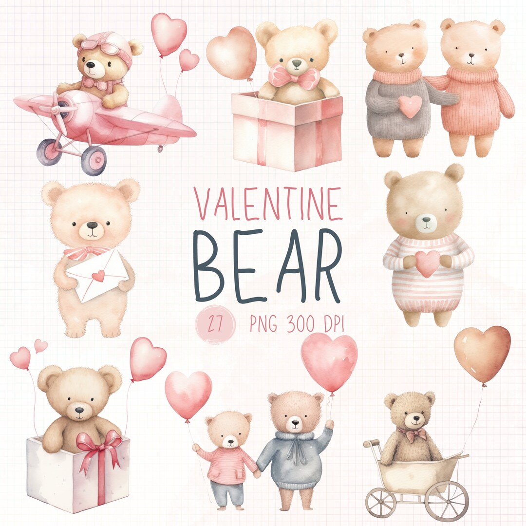 Watercolor Valentine Bear Clipart, Valentine Teddy Bear Png, Valentines ...