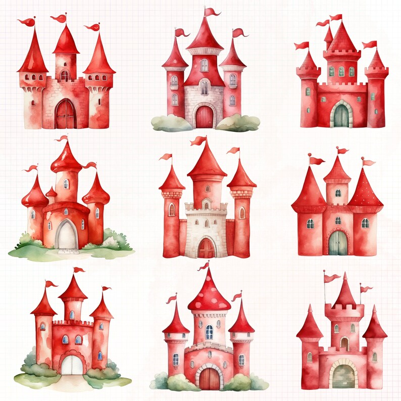 Watercolor Castle Clipart, Red Castle Png, Watercolor Fairytale Castle ...
