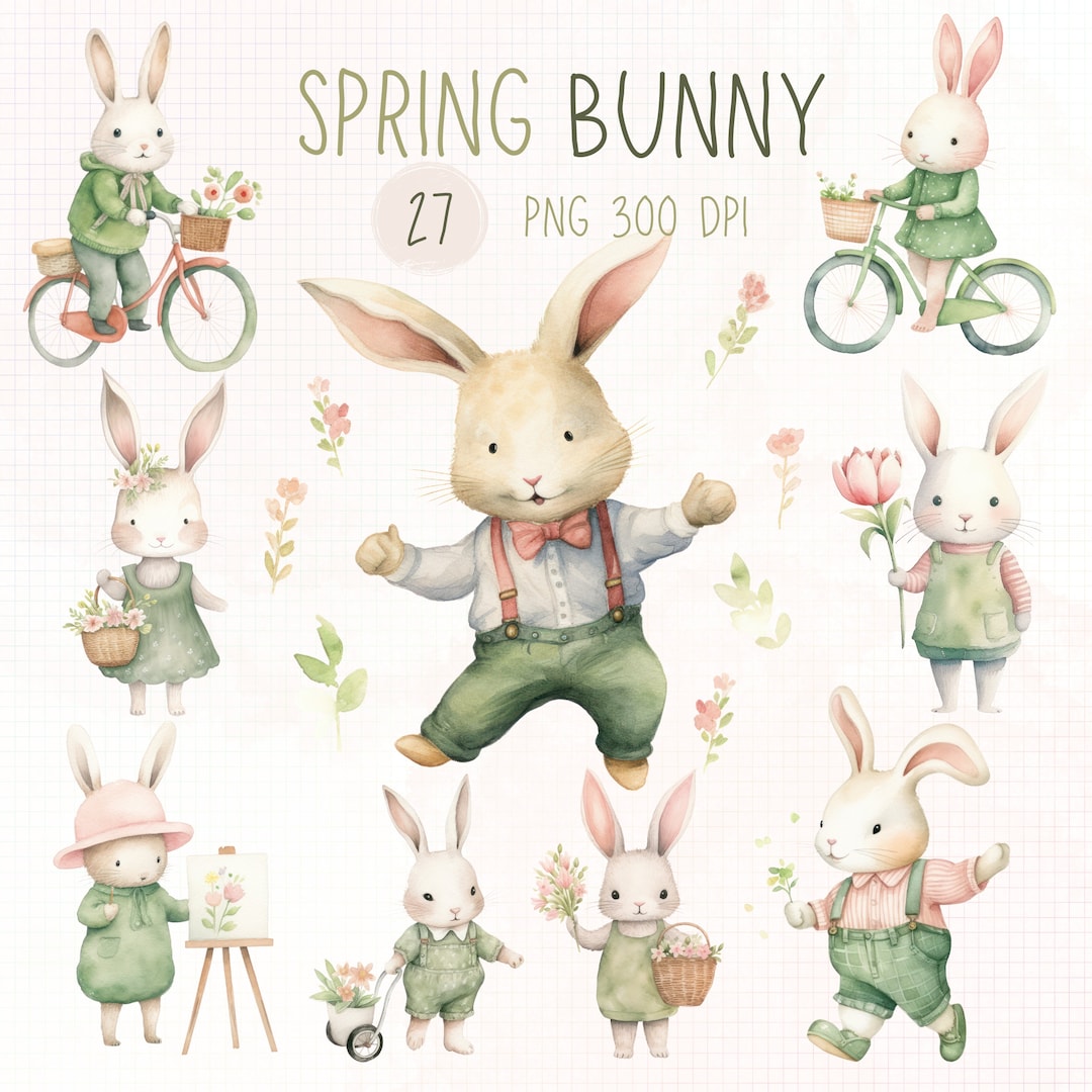 Watercolor Spring Bunny Clipart, Watercolor Rabbit PNG Clipart, Cute ...