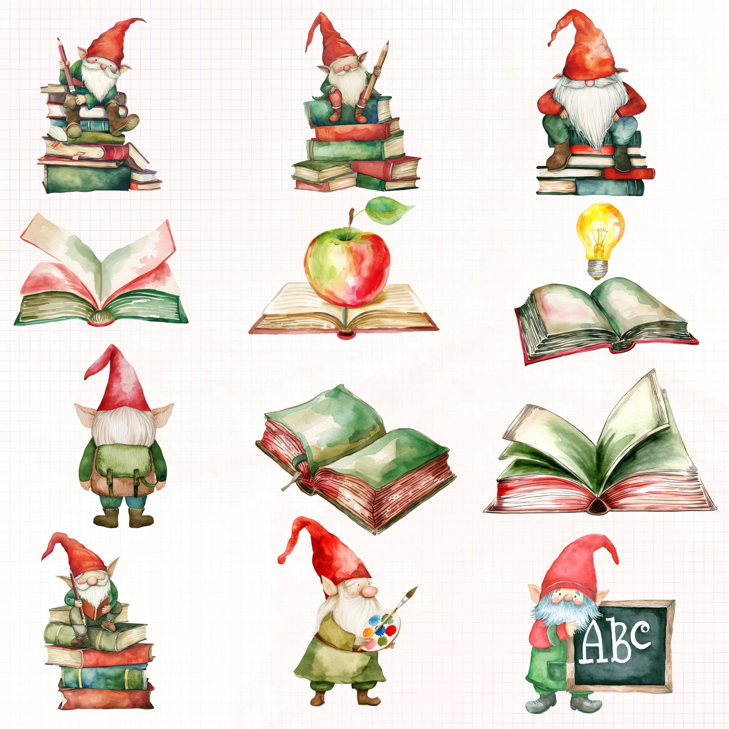 Back to School Gnome Clipart. Teacher Gnome Watercolor Clipart, First ...