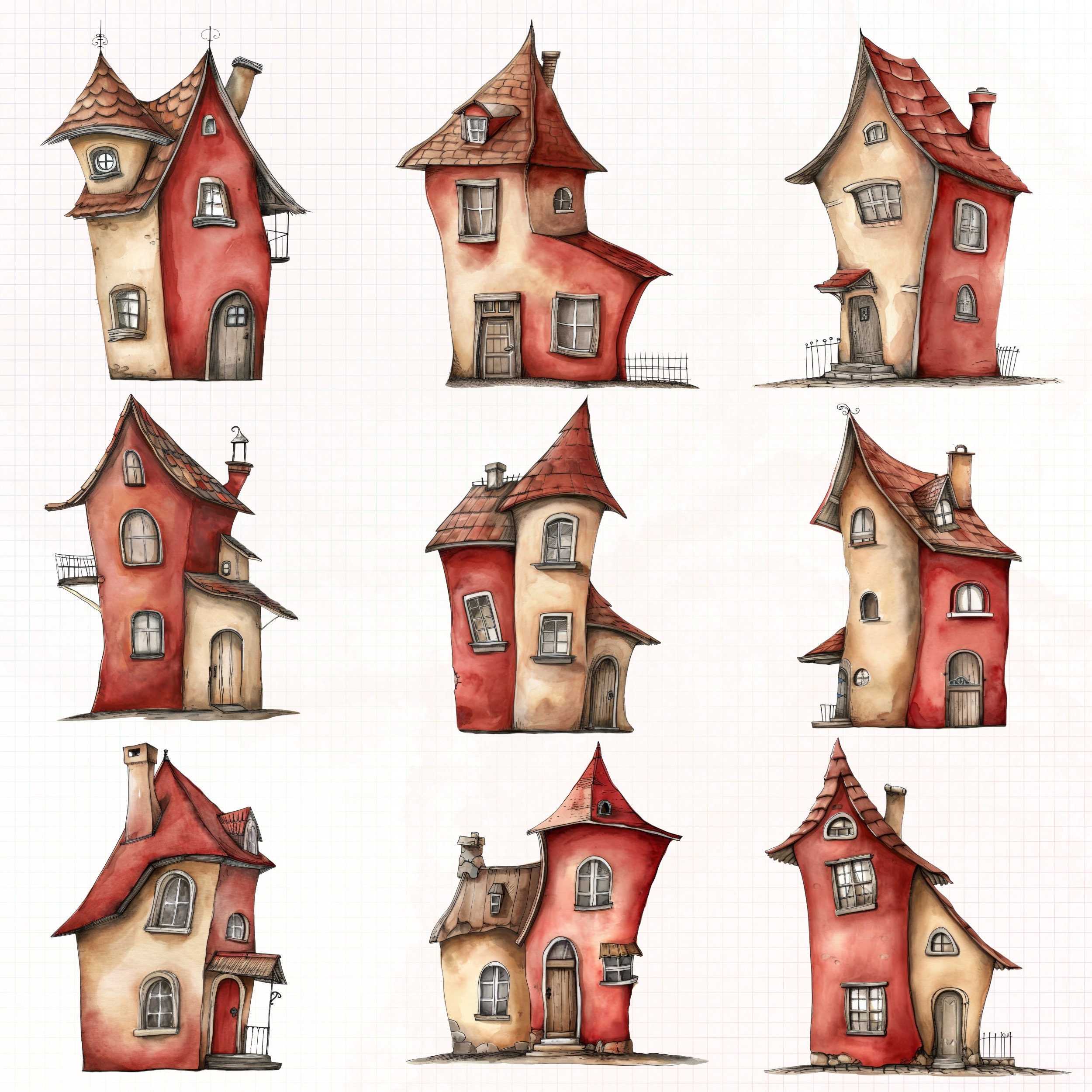 Quirky Houses Clipart, Whimsical House Png, House Png, House Watercolor ...