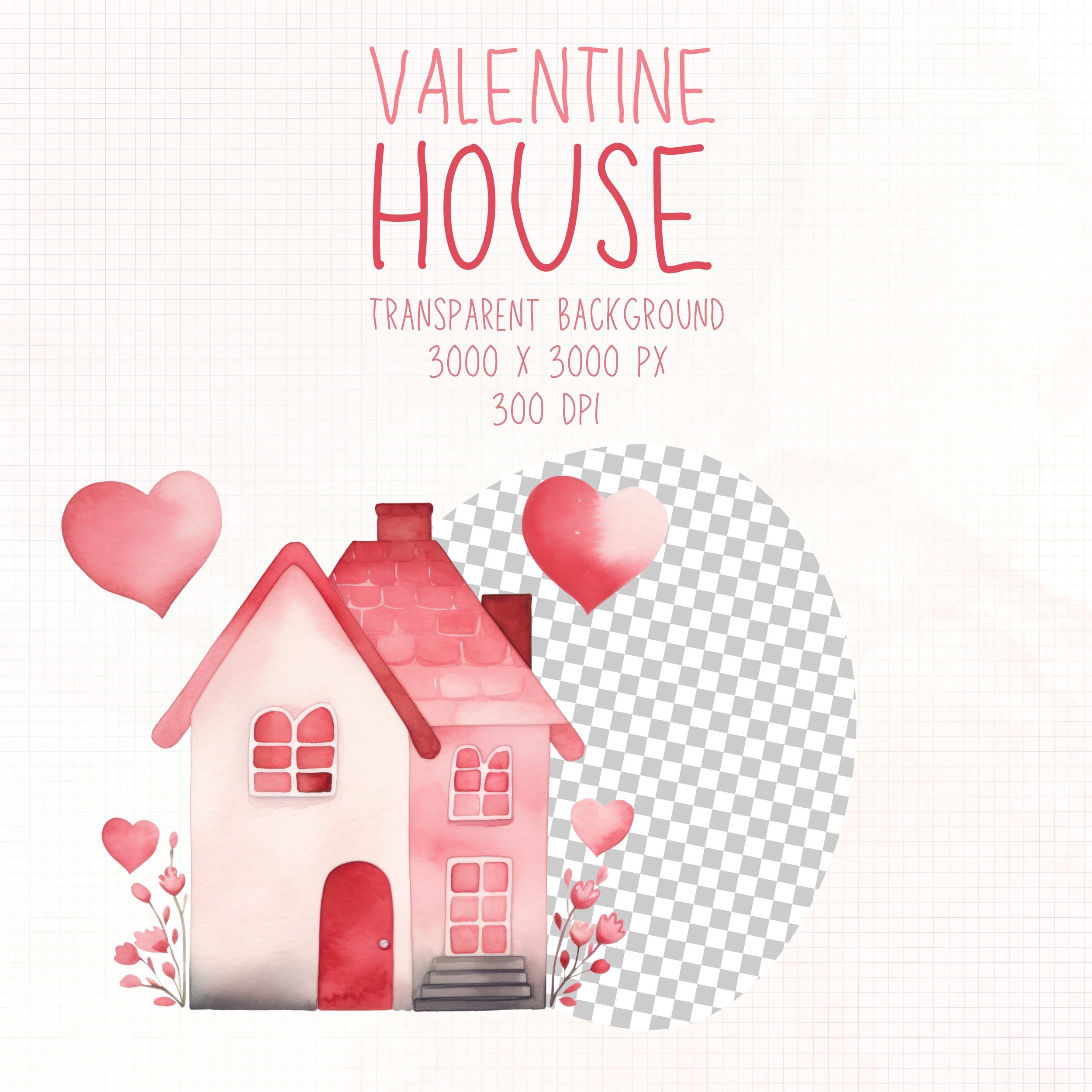 Watercolor Valentine House Clipart, Watercolor Valentine Cottage Png ...