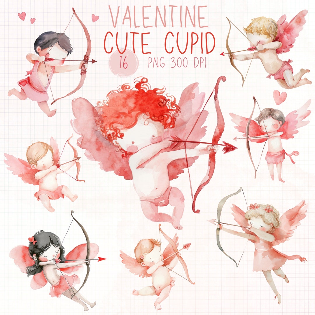 Watercolor Cupid Clipart, Cute Cupid Clipart, Valentines Day Cupid ...