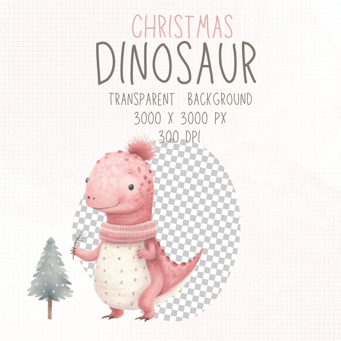 Christmas Dinosaurs Clipart, Watercolor Pink Dinosaur PNG, Nursery Art ...