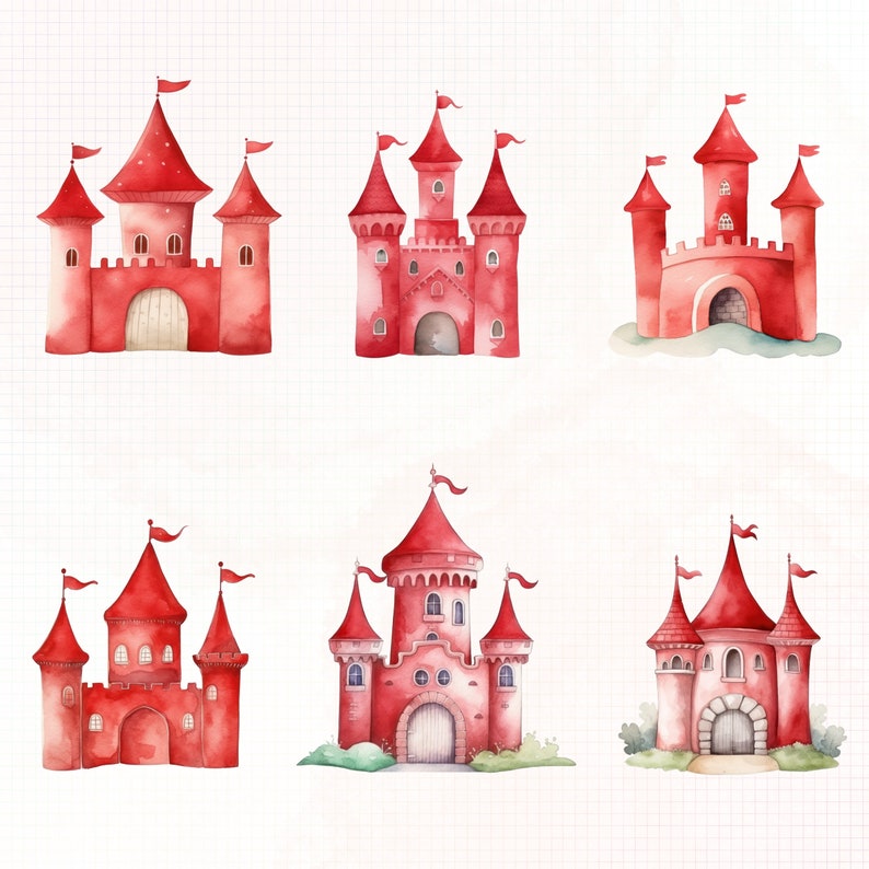 Watercolor Castle Clipart, Red Castle Png, Watercolor Fairytale Castle ...