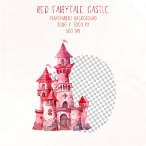 Watercolor Red Castle Clipart, Fairytale Kingdom (PNG) - Etsy