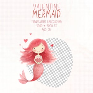 Valentine Mermaid Clipart, Watercolor Mermaid Clipart, Valentine Png ...