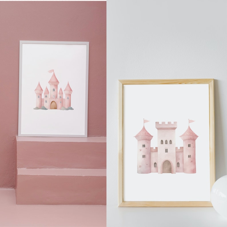Watercolor Pink Castle Clipart, Fairytale Nursery Art (PNG) - Etsy