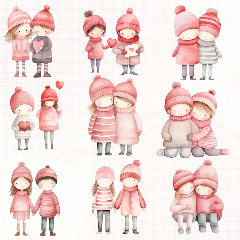 Valentine Kids Png, Watercolor Couple Kids Png, Valentine Png, Cute ...