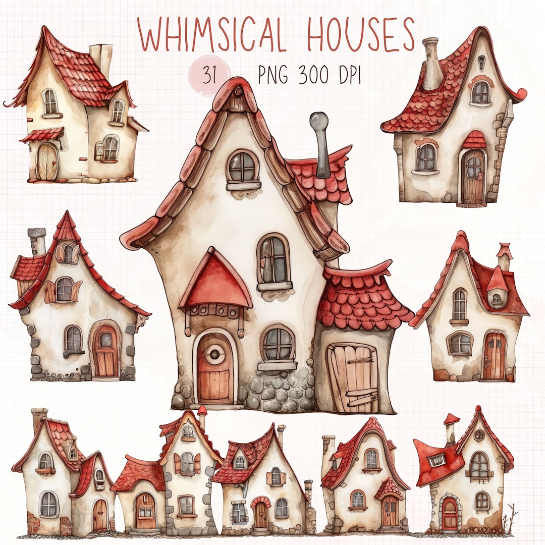 Whimsical Houses Clipart, Watercolor House PNG (digital Download) - Etsy