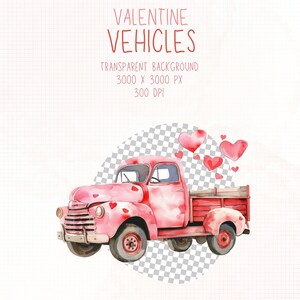 Valentine Vehicle, Valentine's Day Vehicle Clipart, Watercolor Vehicle ...