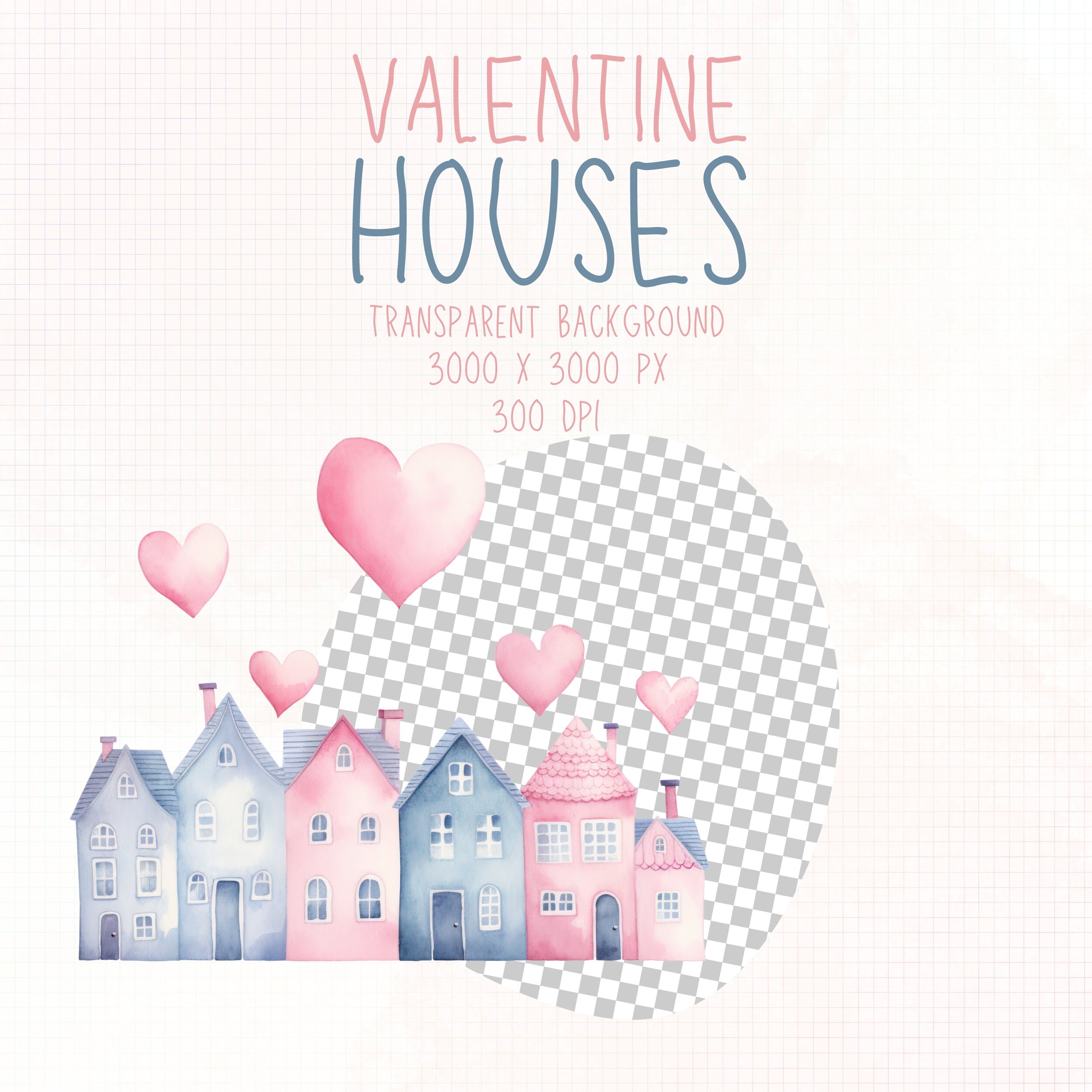 Watercolor Valentine Quirky Houses Clipart, Watercolor Pink Whimsical ...