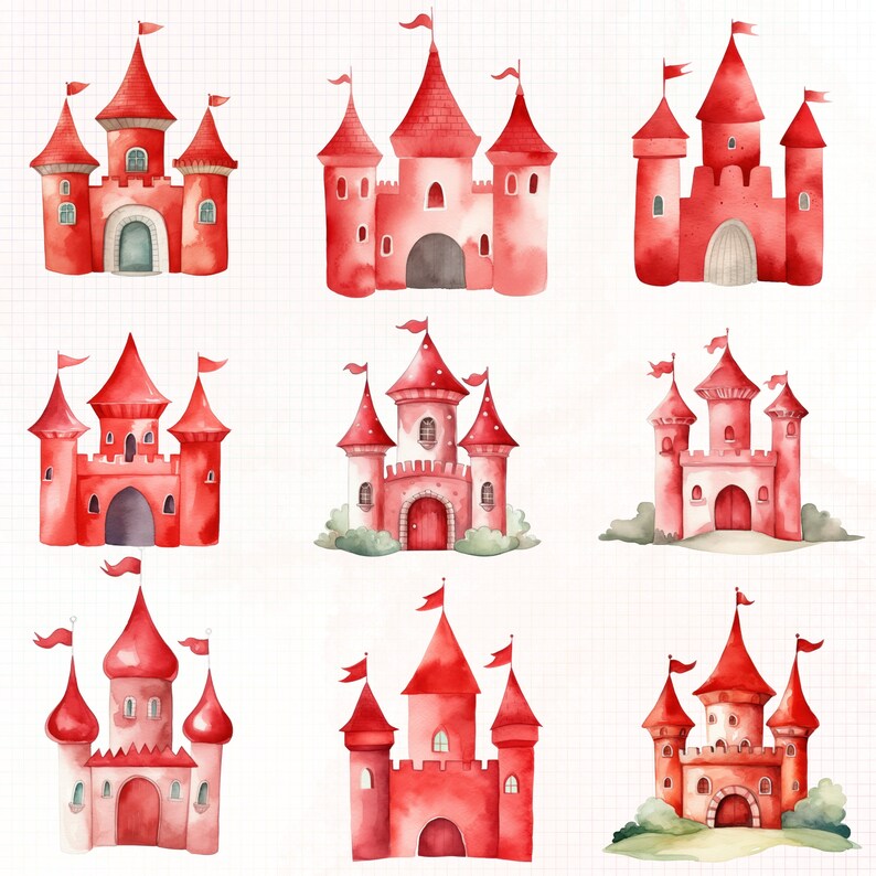 Watercolor Castle Clipart, Red Castle Png, Watercolor Fairytale Castle ...