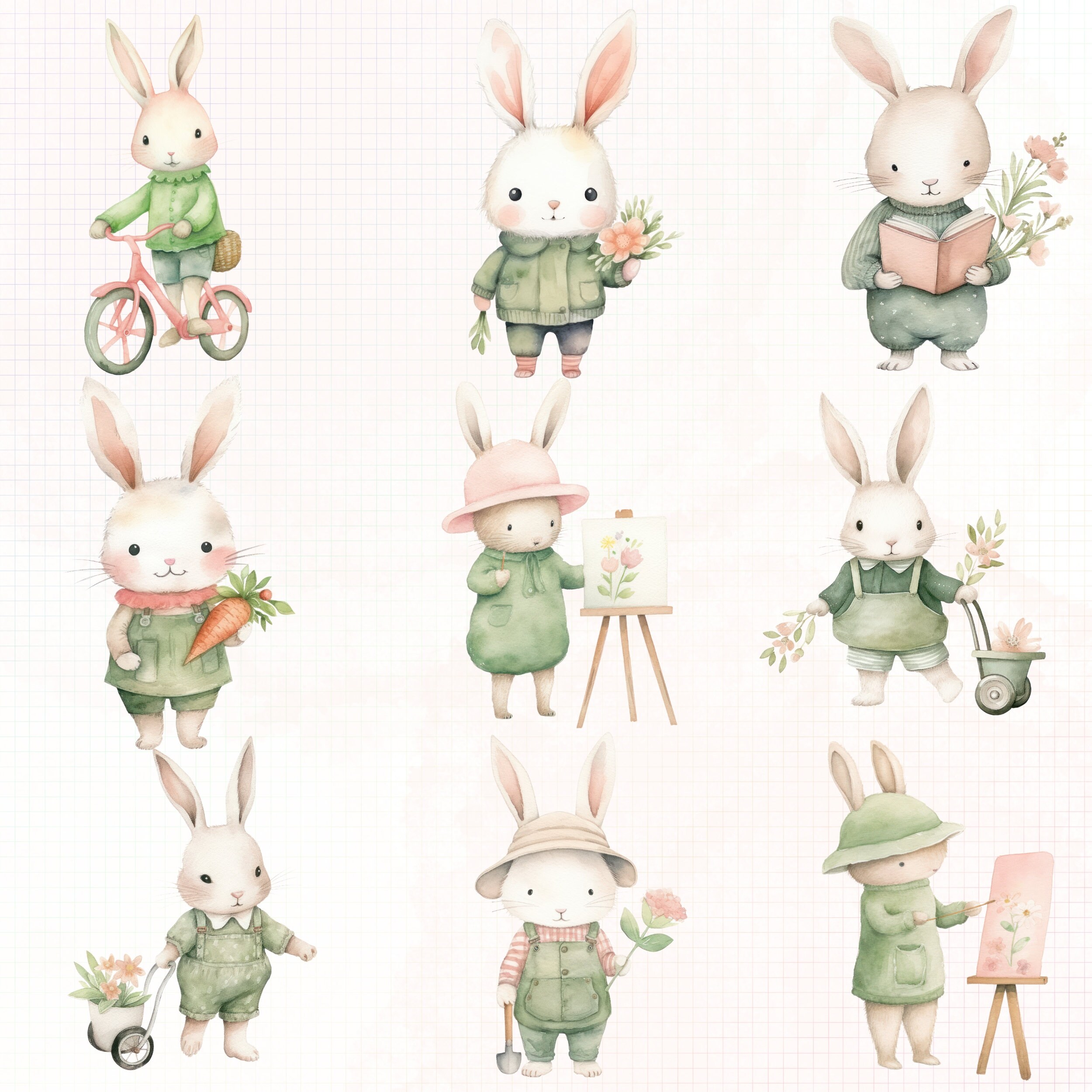 Watercolor Spring Bunny Clipart, Watercolor Rabbit PNG Clipart, Cute ...