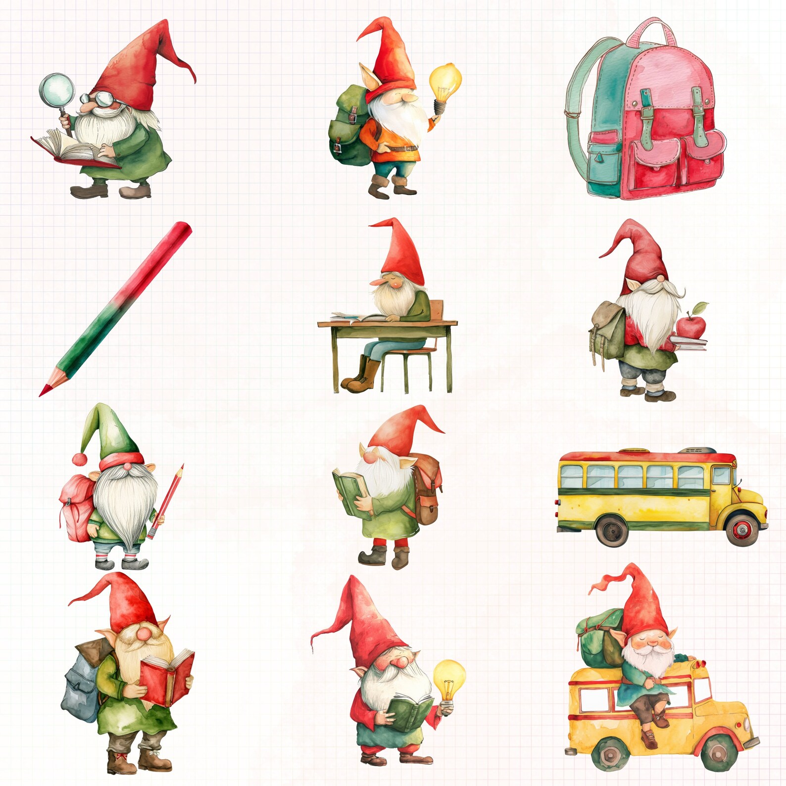Back to School Gnome Clipart. Teacher Gnome Watercolor Clipart, First ...