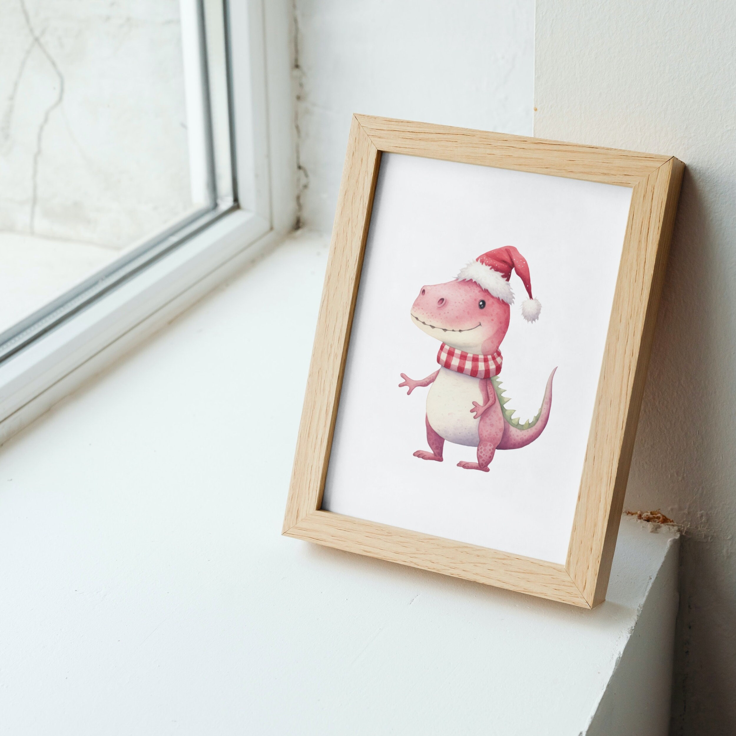 Christmas Dinosaurs Clipart, Watercolor Pink Dinosaur PNG, Nursery Art ...