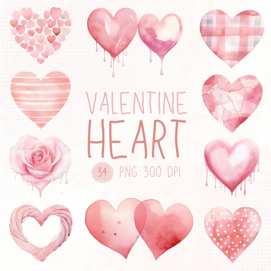 Watercolor Pink Valentine Heart Png, Valentine Day Hearts Clipart ...
