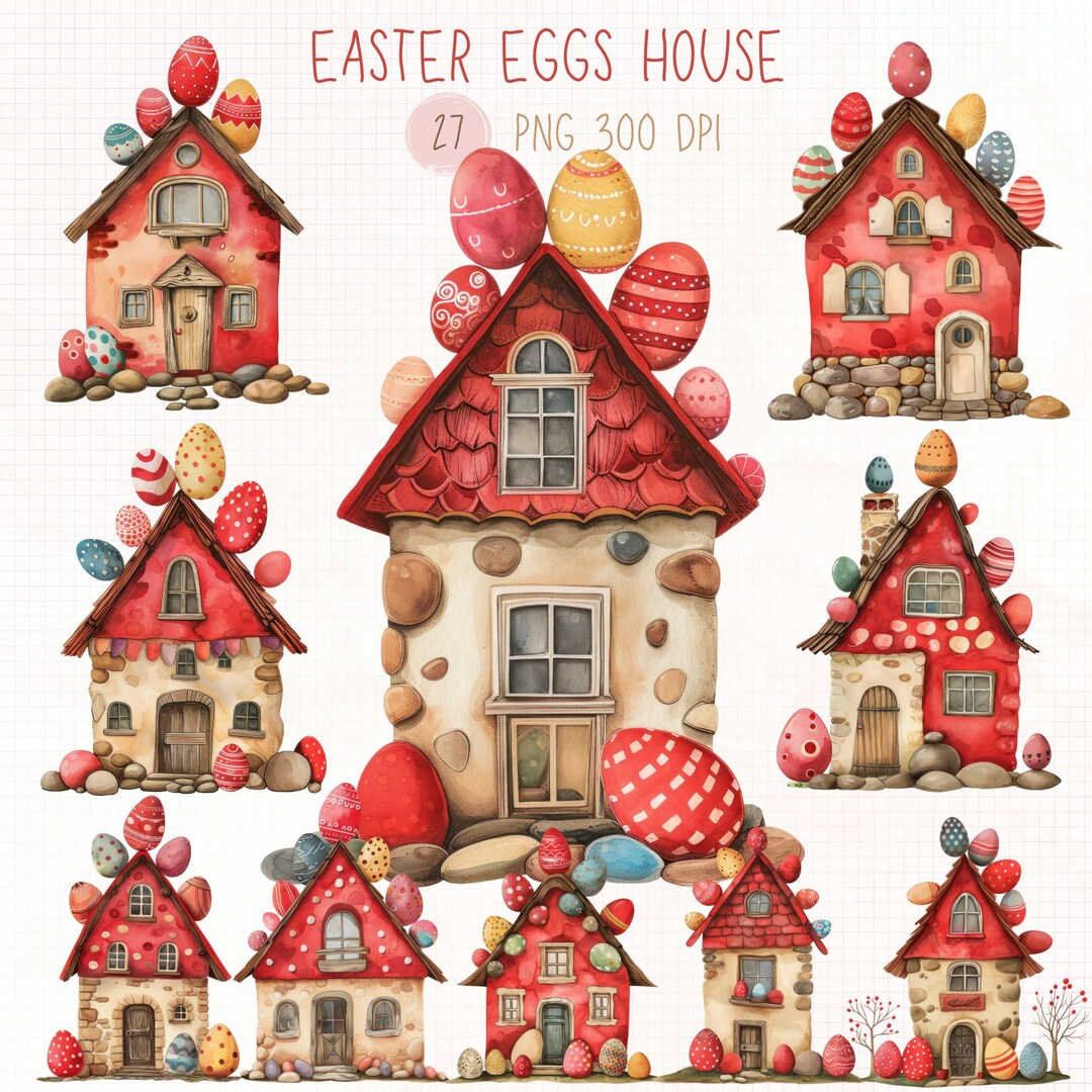 Watercolor Easter Cottage Clipart Bundle, Spring Houses PNG (digital ...