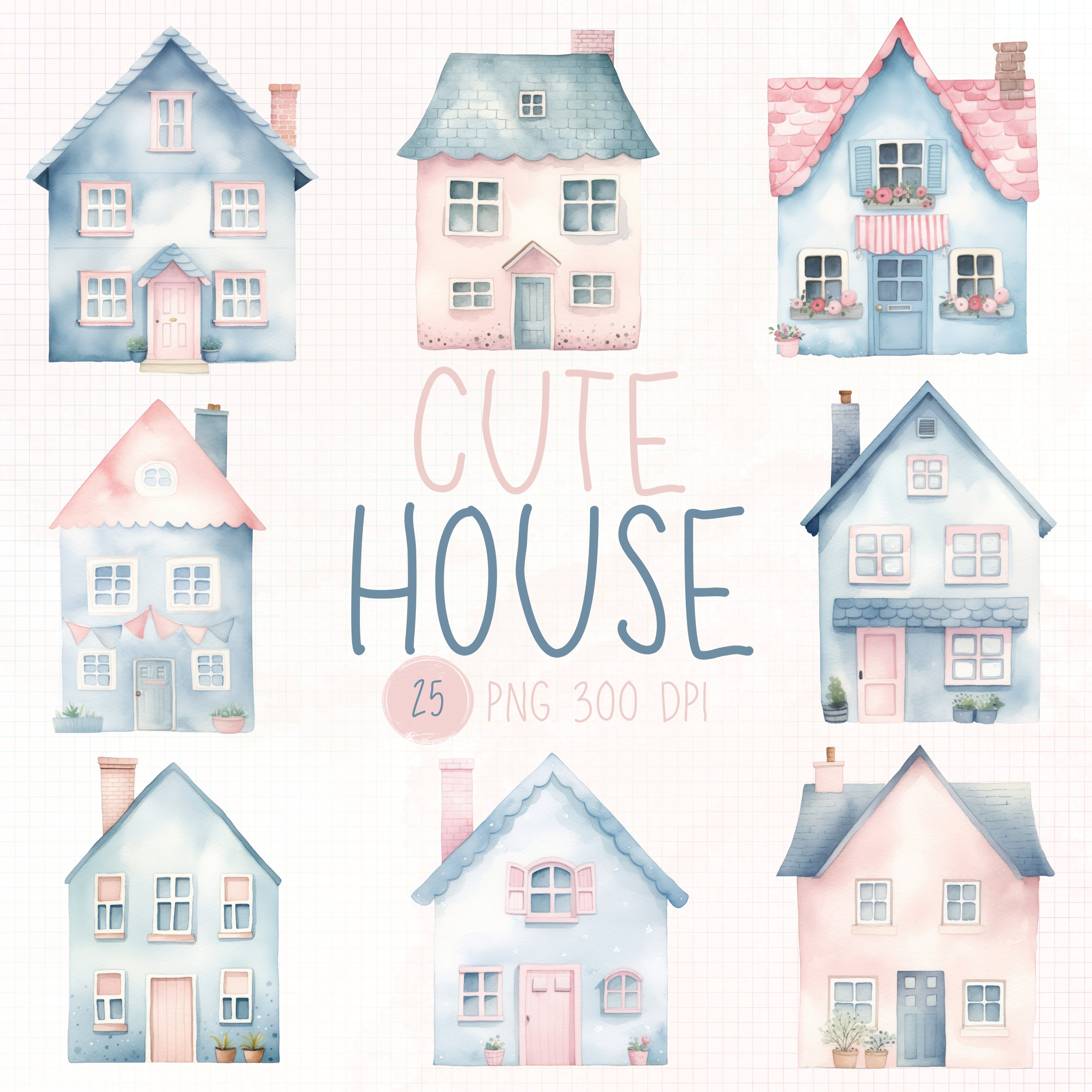 Watercolor House Clipart, Cute House Clip Art, Tiny House Png, Cottage ...