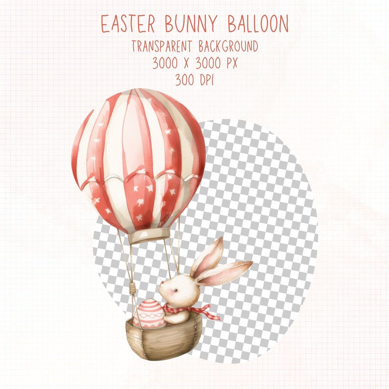 Easter Bunny Balloon, Watercolor Easter Hot Air Balloon, Easter Bunny ...