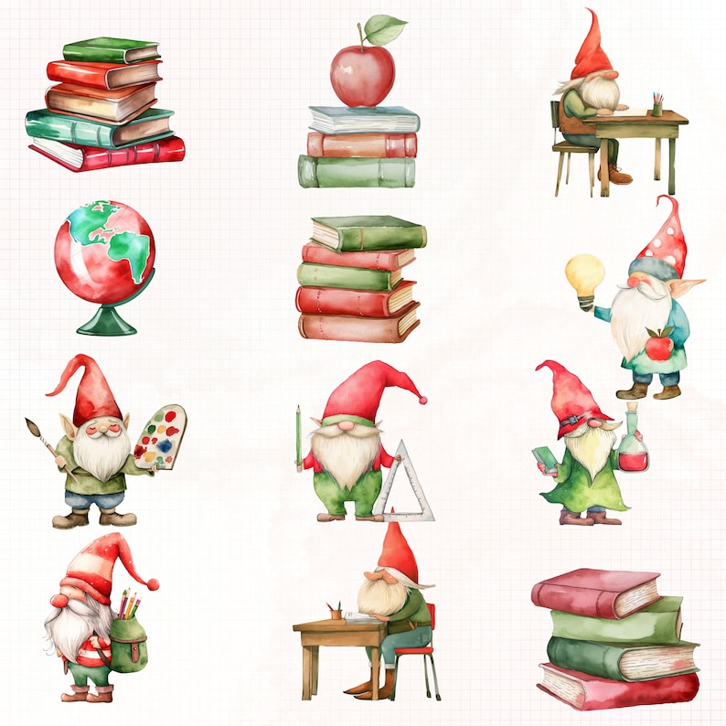 Back to School Gnome Clipart. Teacher Gnome Watercolor Clipart, First ...