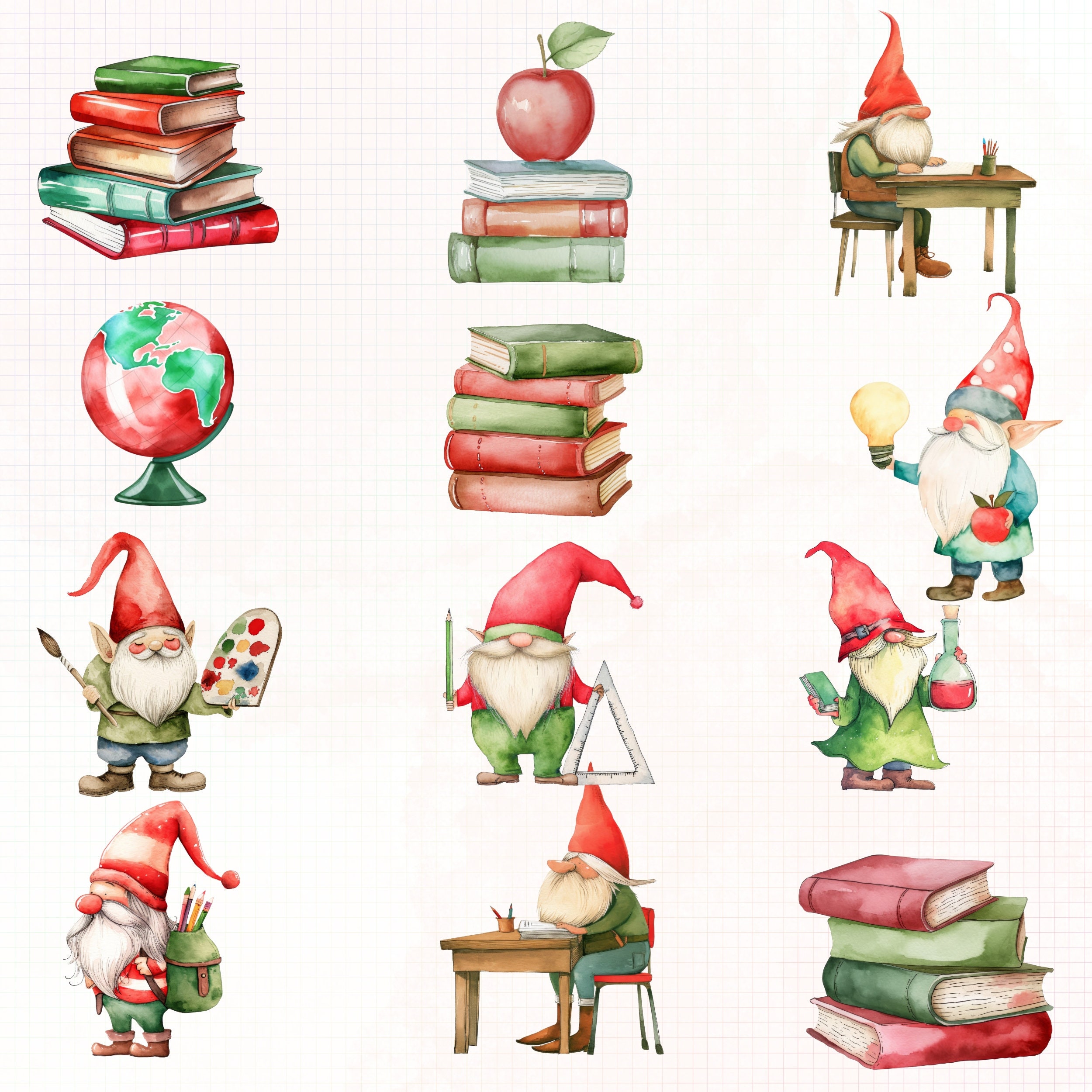 Back to School Gnome Clipart. Teacher Gnome Watercolor Clipart, First ...