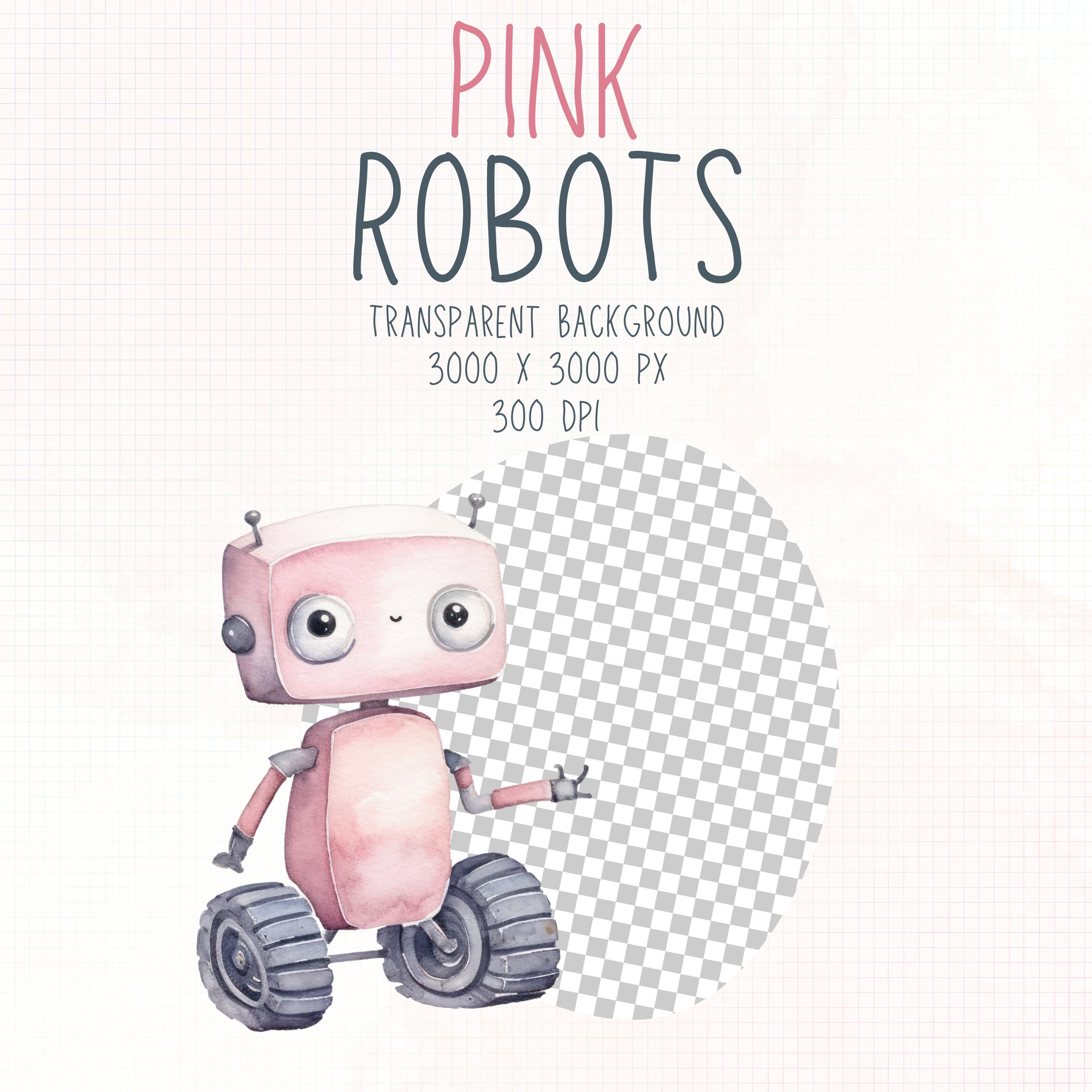 Pink Robot Watercolor Clipart, Cute Robots Bundle PNG, Mechanic ...