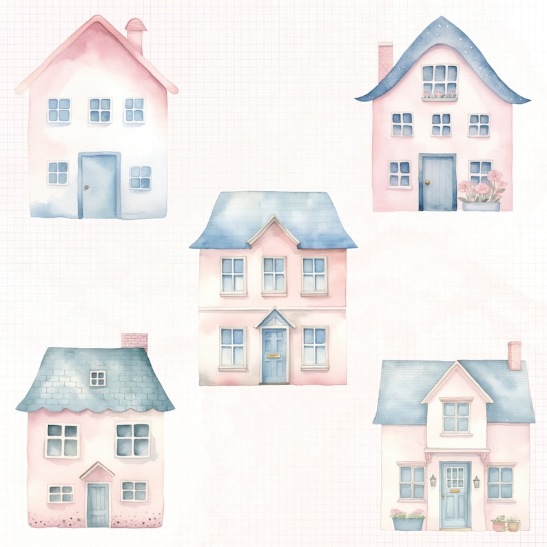 Watercolor House Clipart, Cute House Clip Art, Tiny House Png, Cottage ...