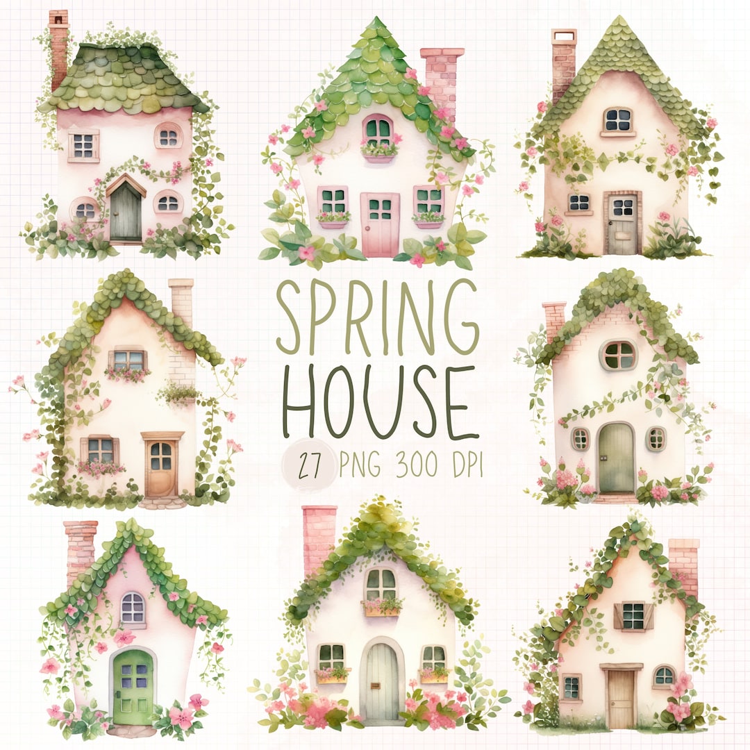 Watercolor Spring House Clipart, Hello Spring Png, Floral House ...