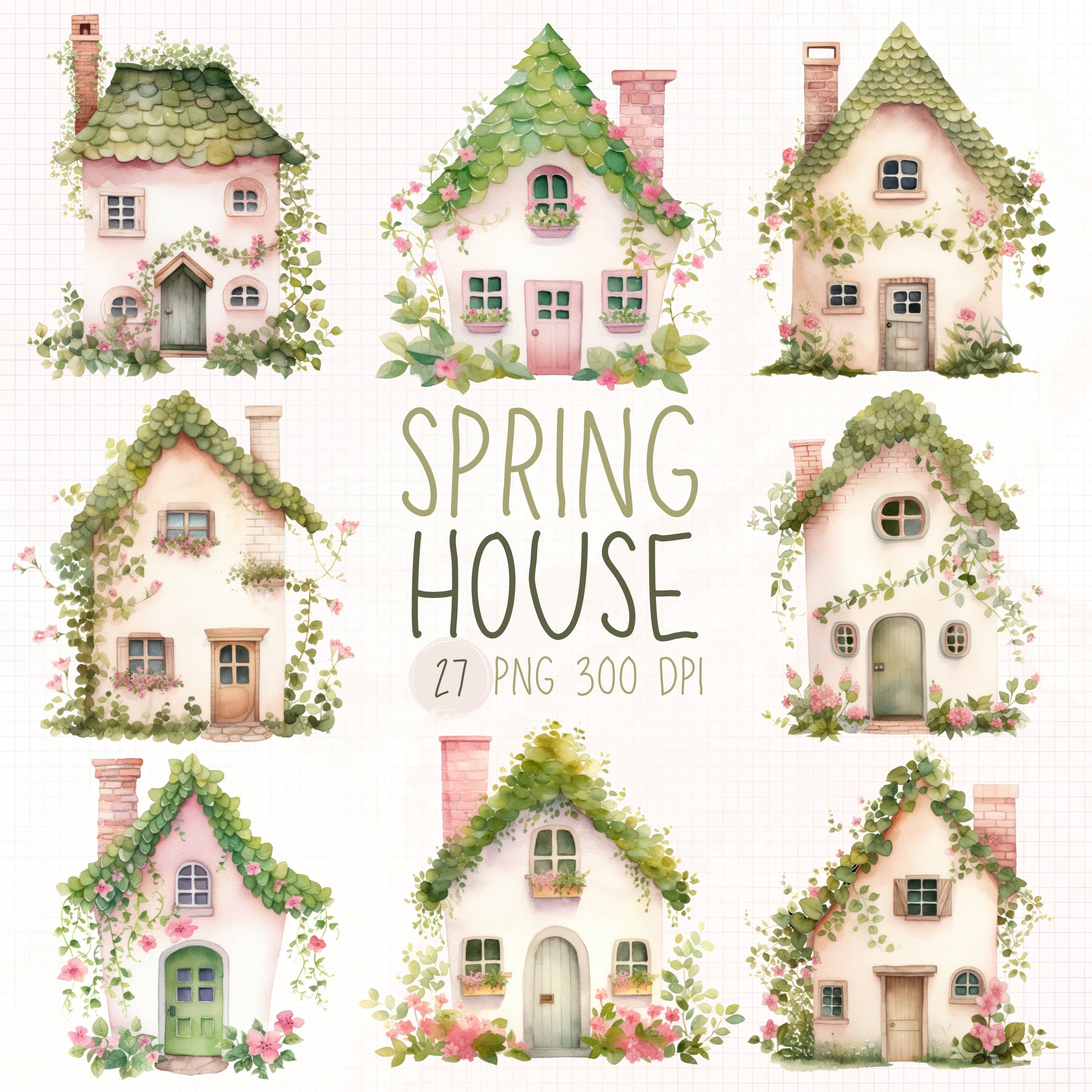 Watercolor Spring House Clipart, Hello Spring Png, Floral House ...