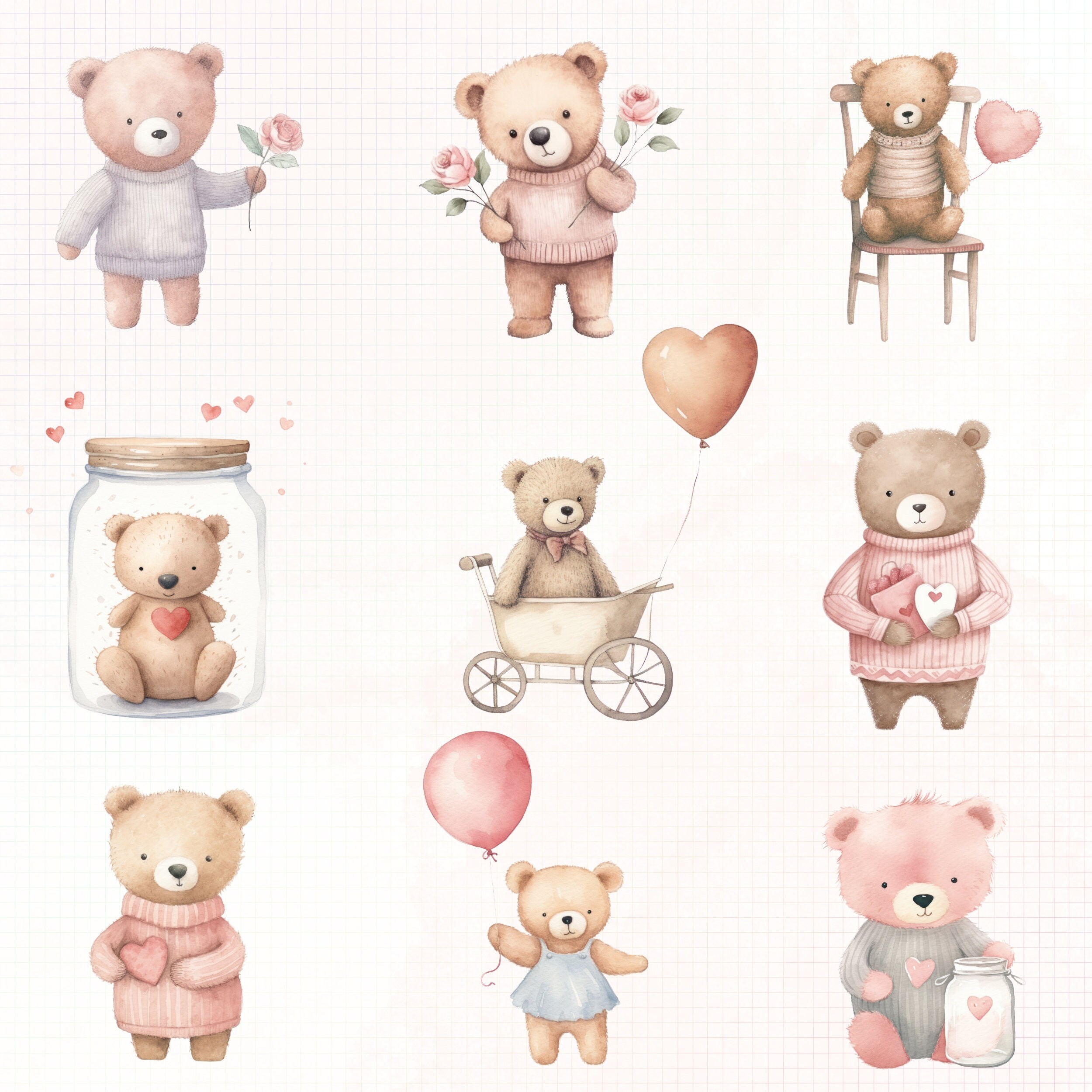 Watercolor Valentine Bear Clipart, Valentine Teddy Bear Png, Valentines ...