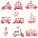 Valentine Vehicle, Valentine's Day Vehicle Clipart, Watercolor Vehicle ...