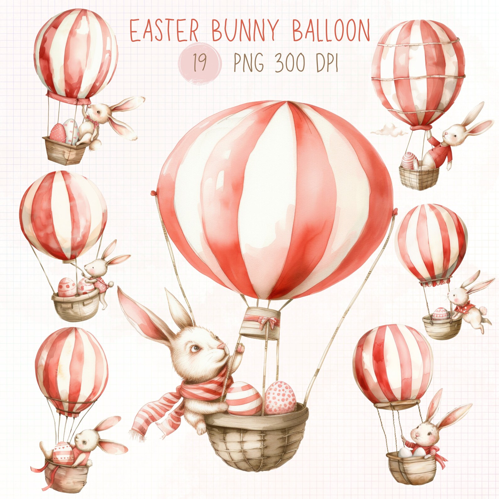 Easter Bunny Balloon, Watercolor Easter Hot Air Balloon, Easter Bunny ...