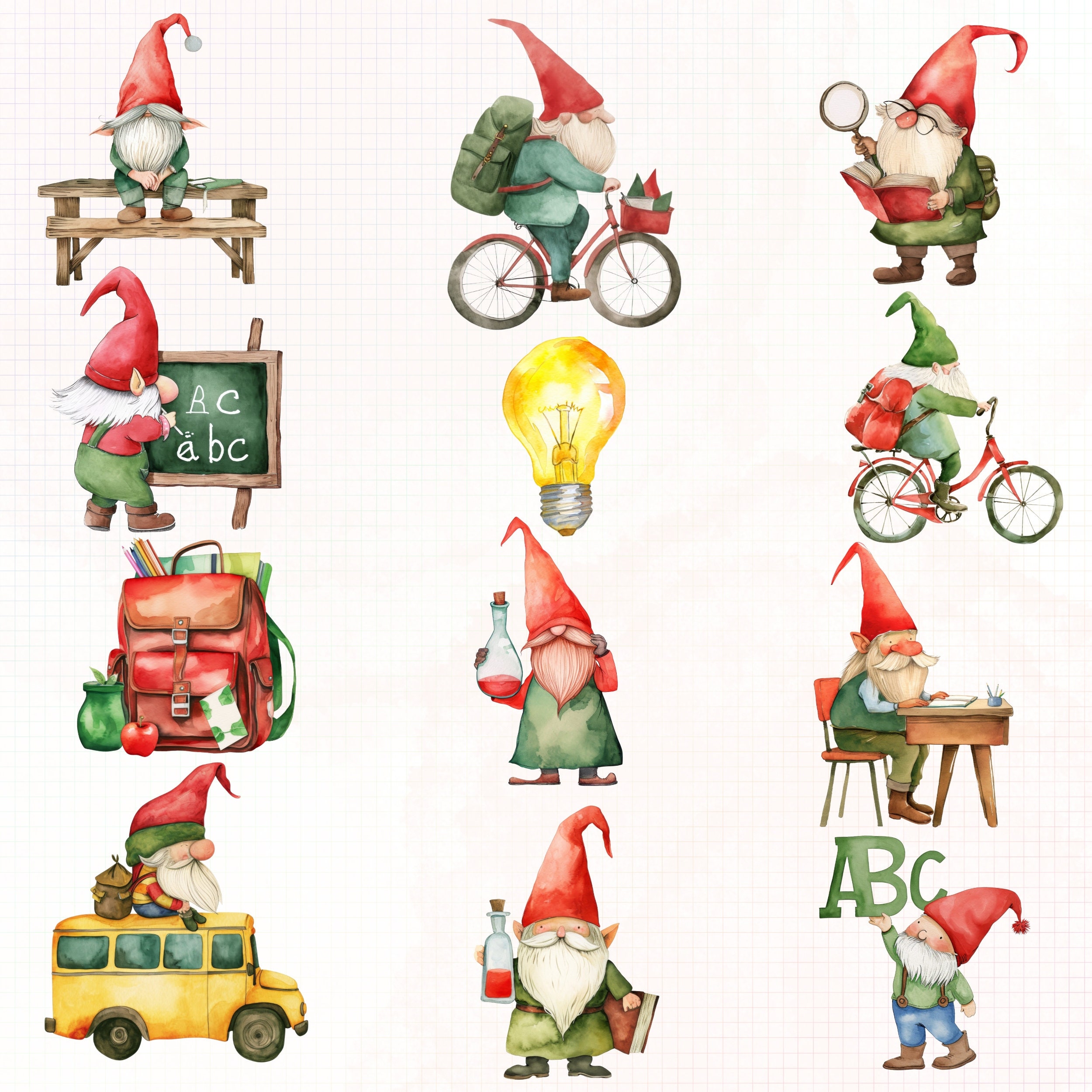 Back to School Gnome Clipart. Teacher Gnome Watercolor Clipart, First ...