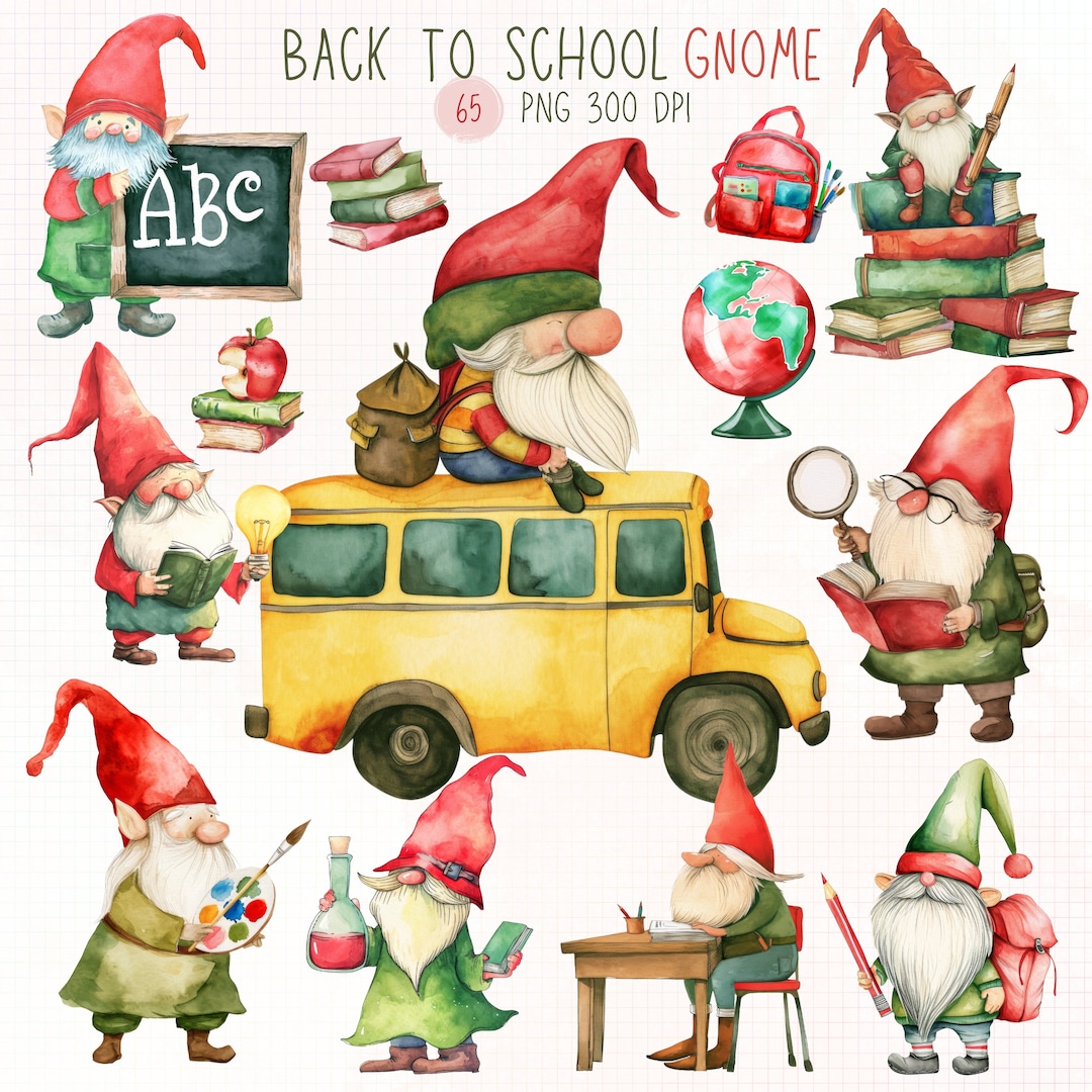 Back to School Gnome Clipart. Teacher Gnome Watercolor Clipart, First ...